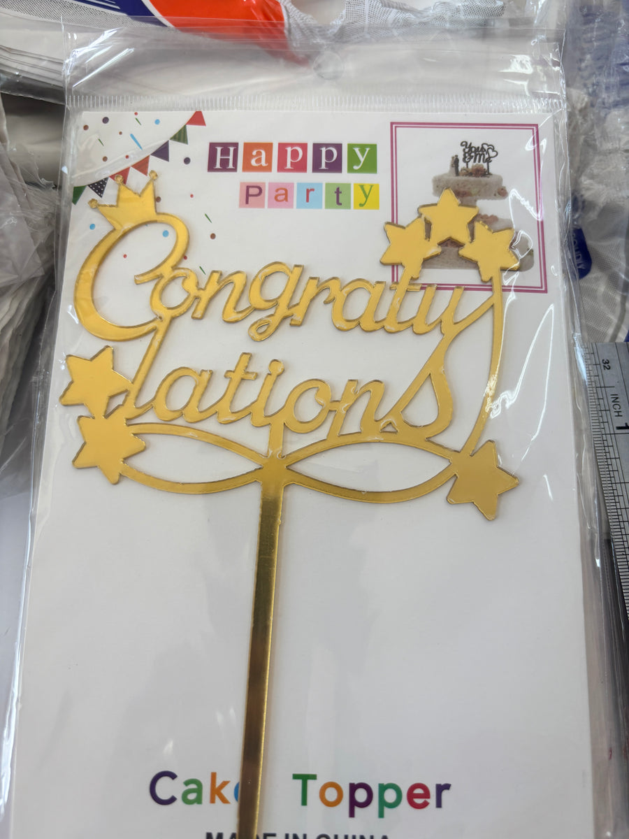 Gold Congratulations Stars Topper – Sprinkles bake and party supplies